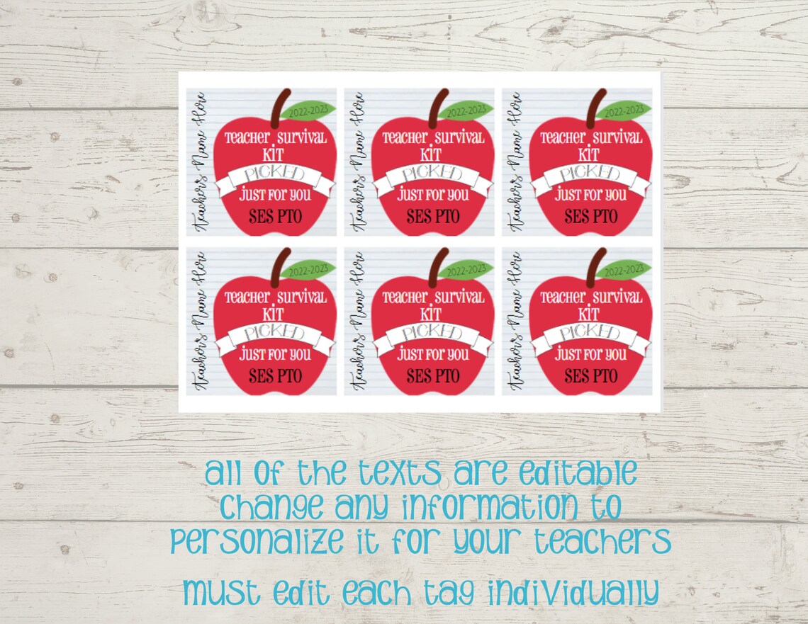 Editable Teacher Survival Kit Tag , Teacher Appreciation , Printable ...