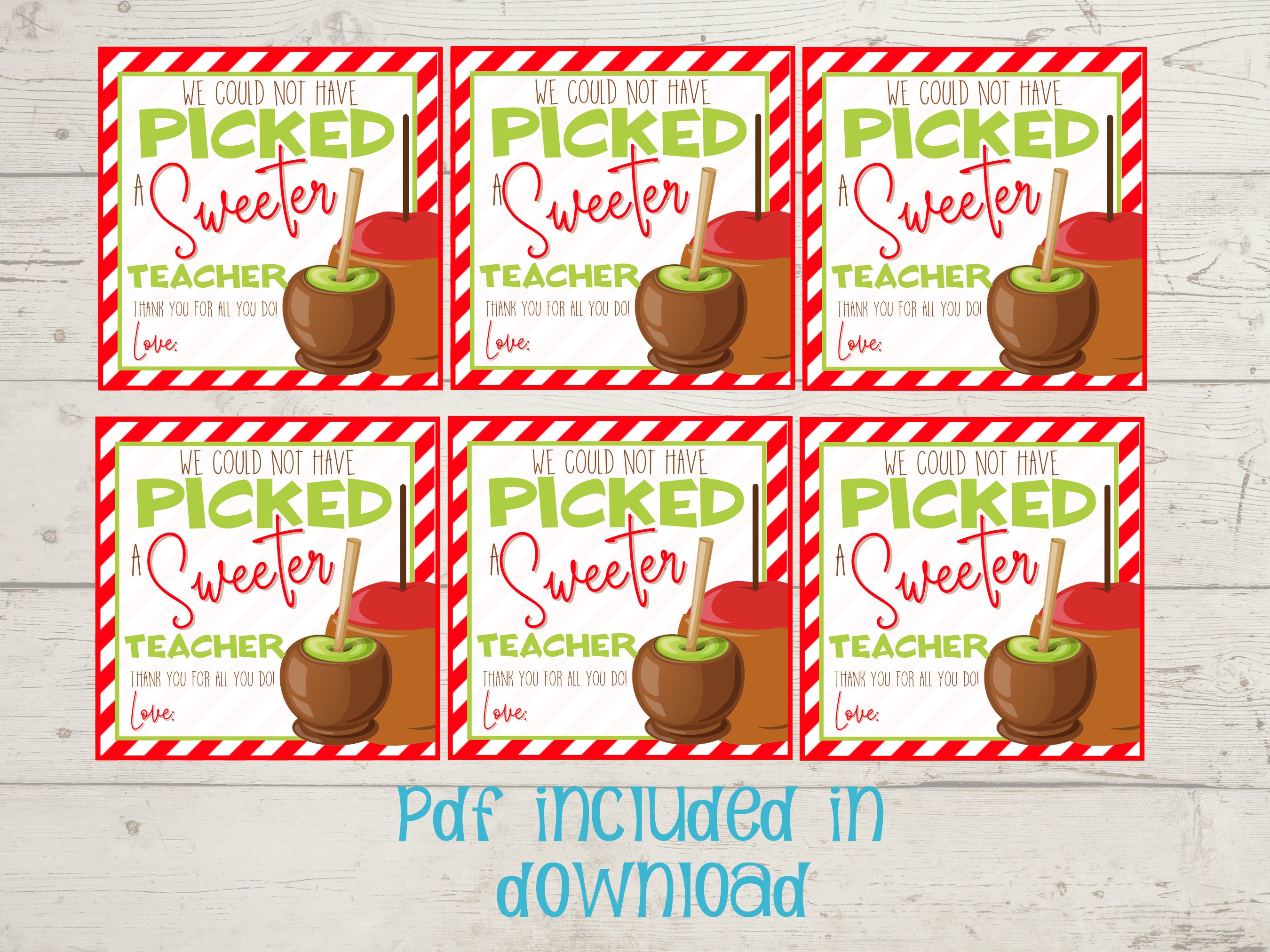 Editable Picked a Sweeter Teacher, Fall Gift Tag for Students Teachers ...