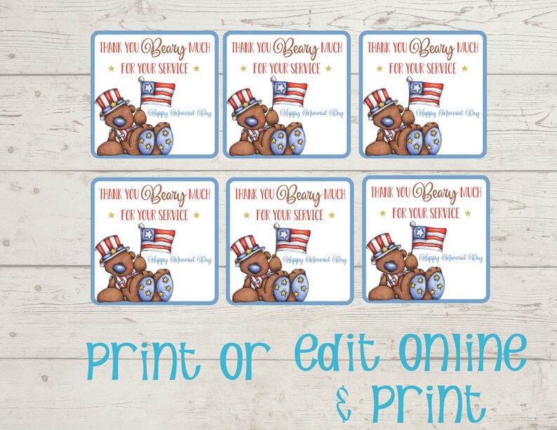 Editable Memorial Day Gift Tag , Memorial Day Favor Tag Template ...