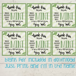 Editable Thank You Mint Candy Tag , Staff Appreciation , Printable ...