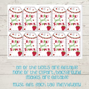 Editable Berry Favor Tag , Berry Sweet Summer Tag , End of School Tag ...