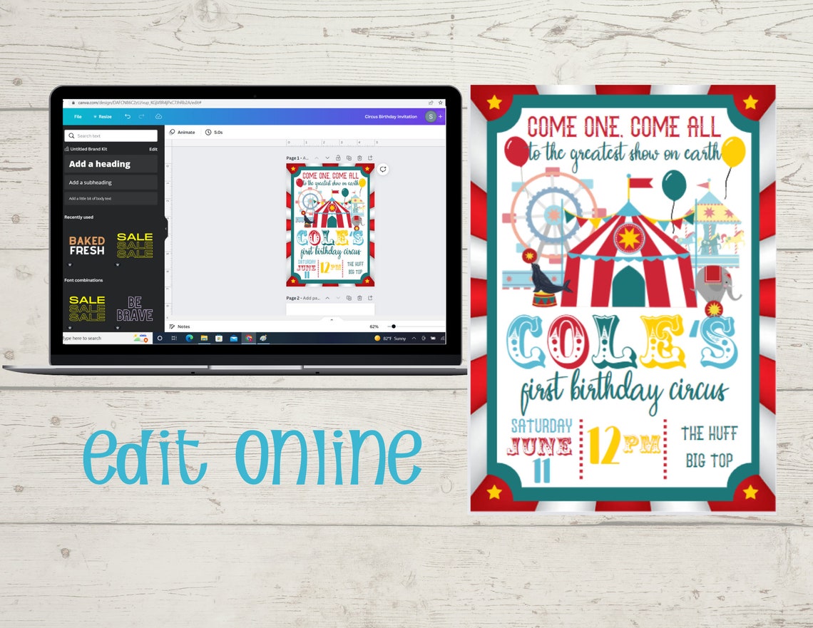 Editable Circus Birthday Invitation, Carnival Theme Party, Circus ...