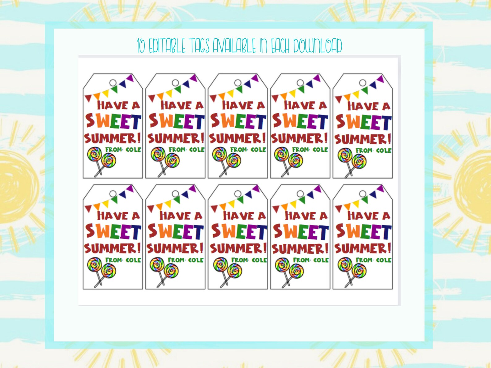 Editable End of Year Gift Tag Sweet Summer Tag End of Year | Etsy