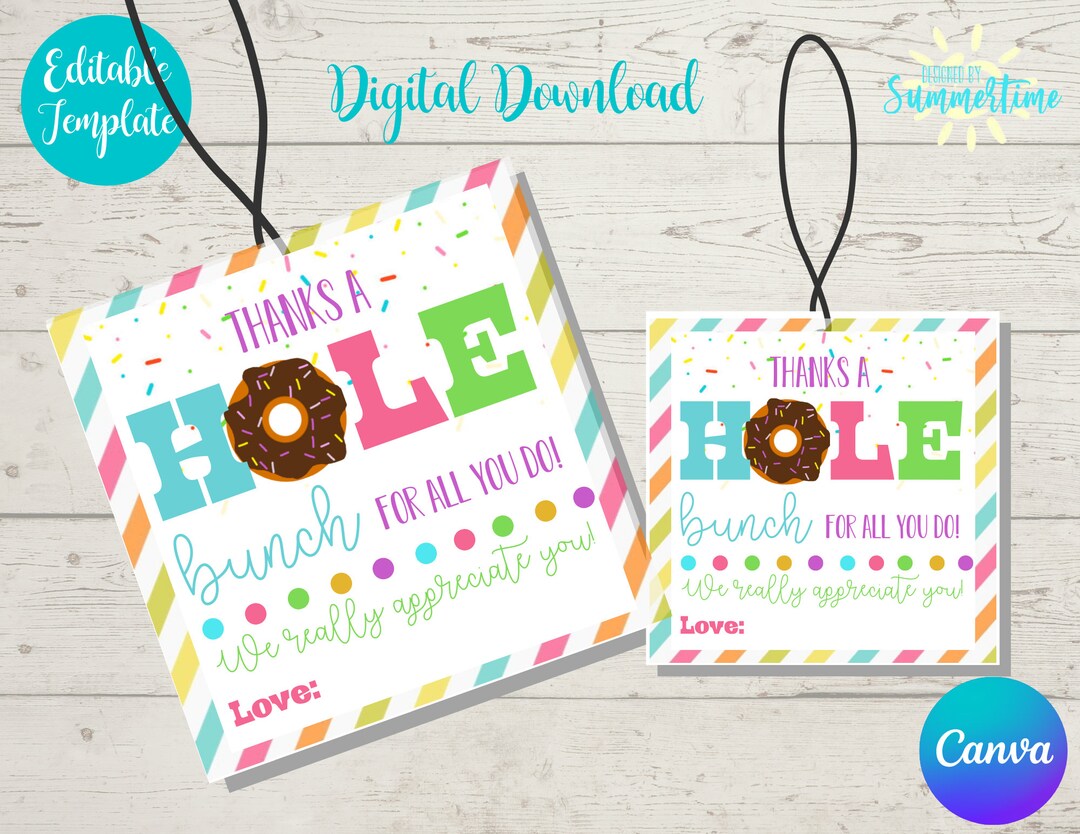 Editable Donut Gift Tag , Donut Appreciation Tag , Staff Appreciation ...