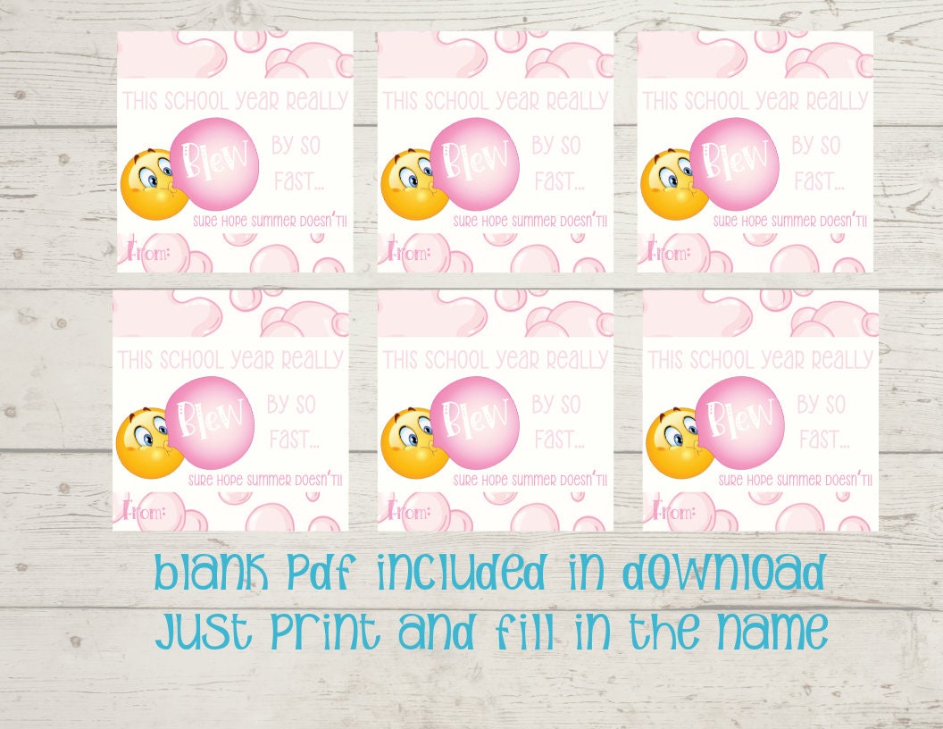 Editable Bubblegum Gift Tag , Gift Tag , End of Year Gift Tags for ...