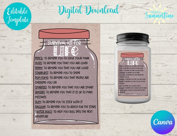 Editable Survival Kit for Life Tag Kit for Life Printable - Etsy