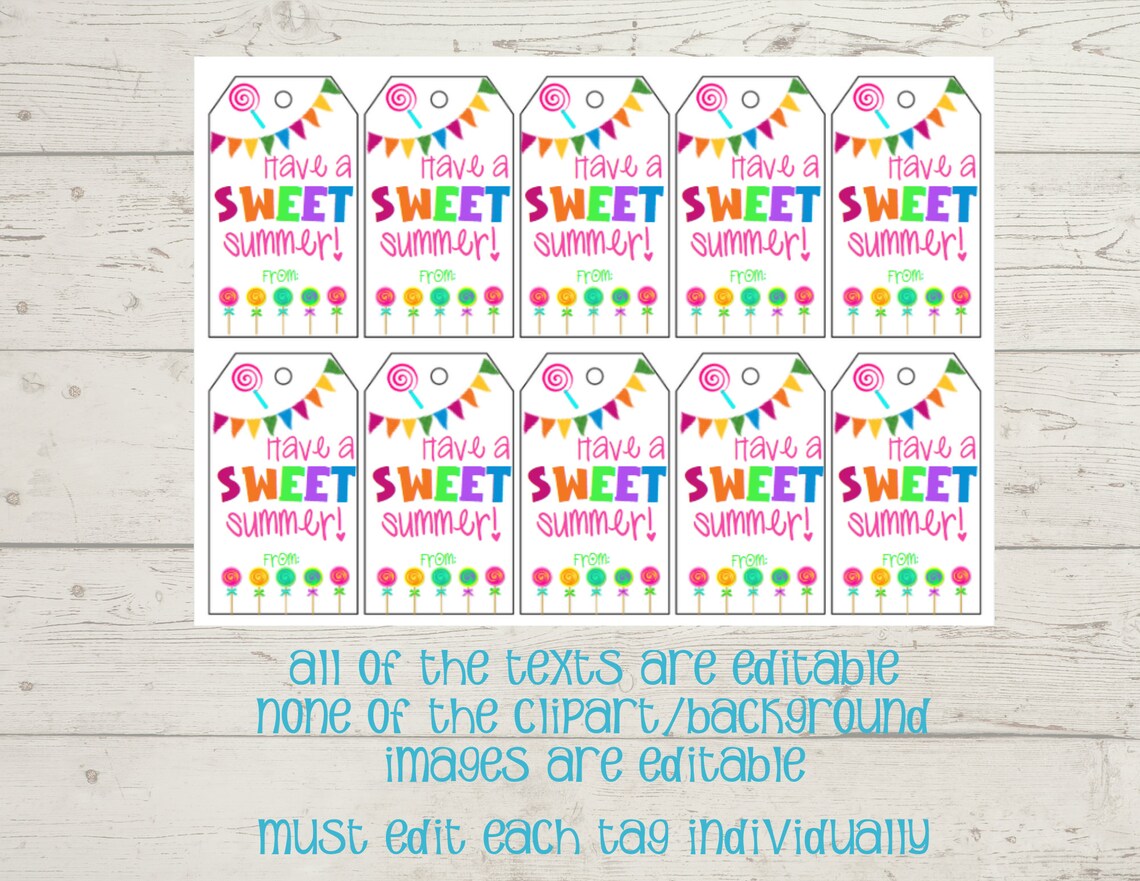 Editable End of Year Gift Tag , Sweet Summer Tag , End of Year Gift ...