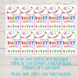 Editable End of Year Gift Tag , Sweet Summer Tag , End of Year Gift ...