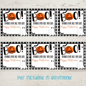 Editable Halloween Gift Tag , Boo Thanks for All You Do, Gift Tag for ...