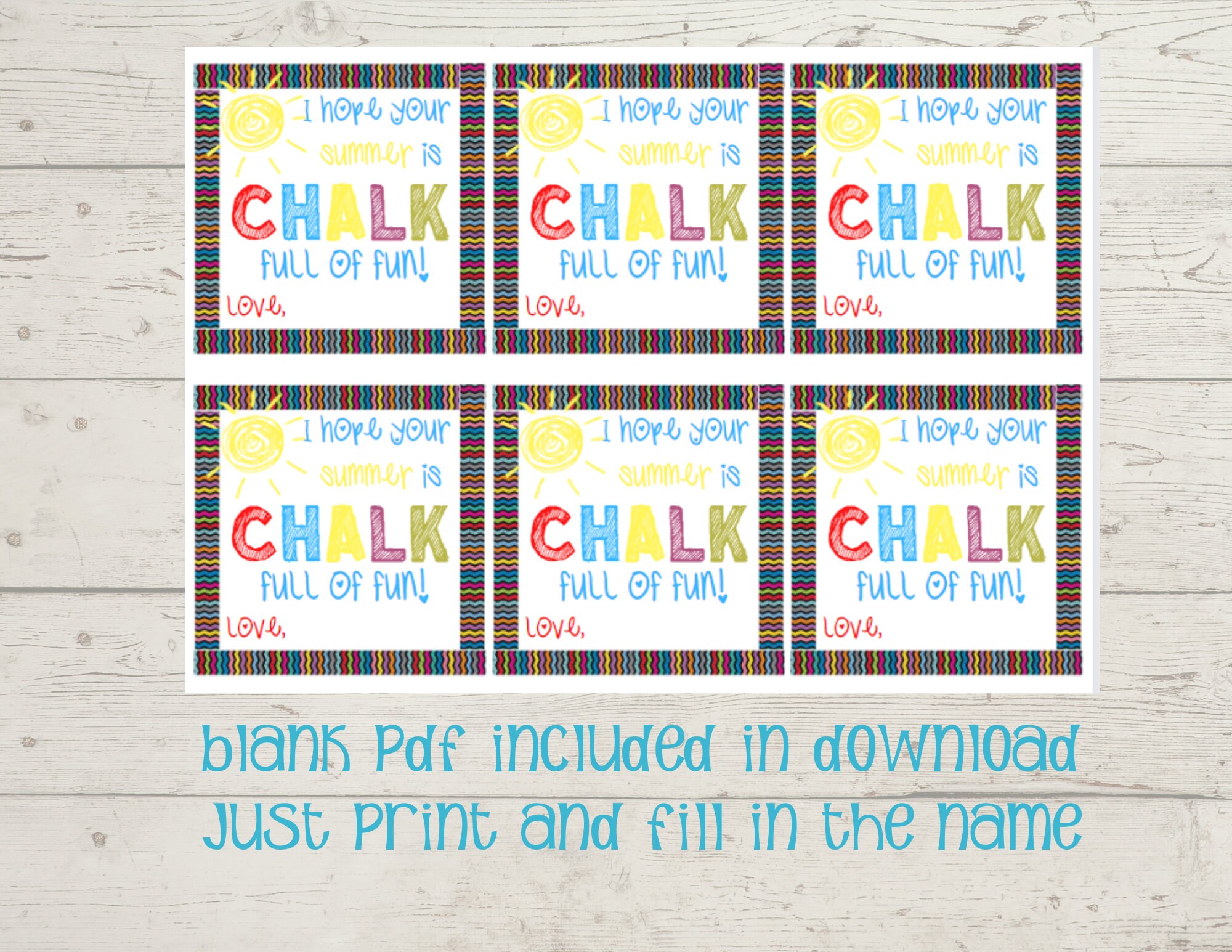 Editable Chalk Favor Tag , Chalk Full of Fun Tag , End of School Tag ...