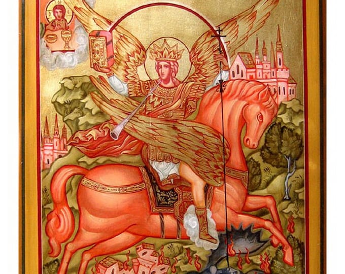 Archangel Michael Horseman of the Apocalypse, Hand Painted Orthodox ...