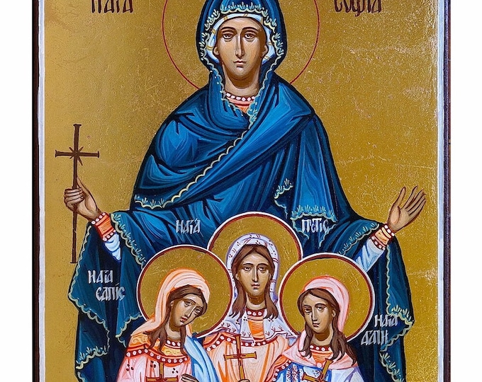 Saint Sophia With Her Daughters Faith, Hope and Love, Hand Painted ...