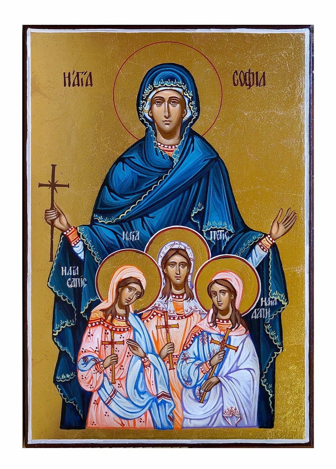 Saint Sophia With Her Daughters Faith, Hope and Love, Hand Painted ...