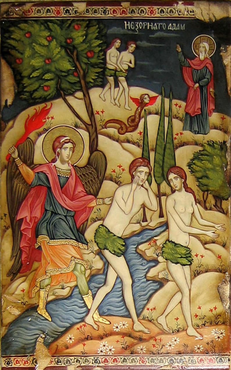 Expulsion of Adam and Eve From the Garden, Hand Painted Orthodox Icon ...