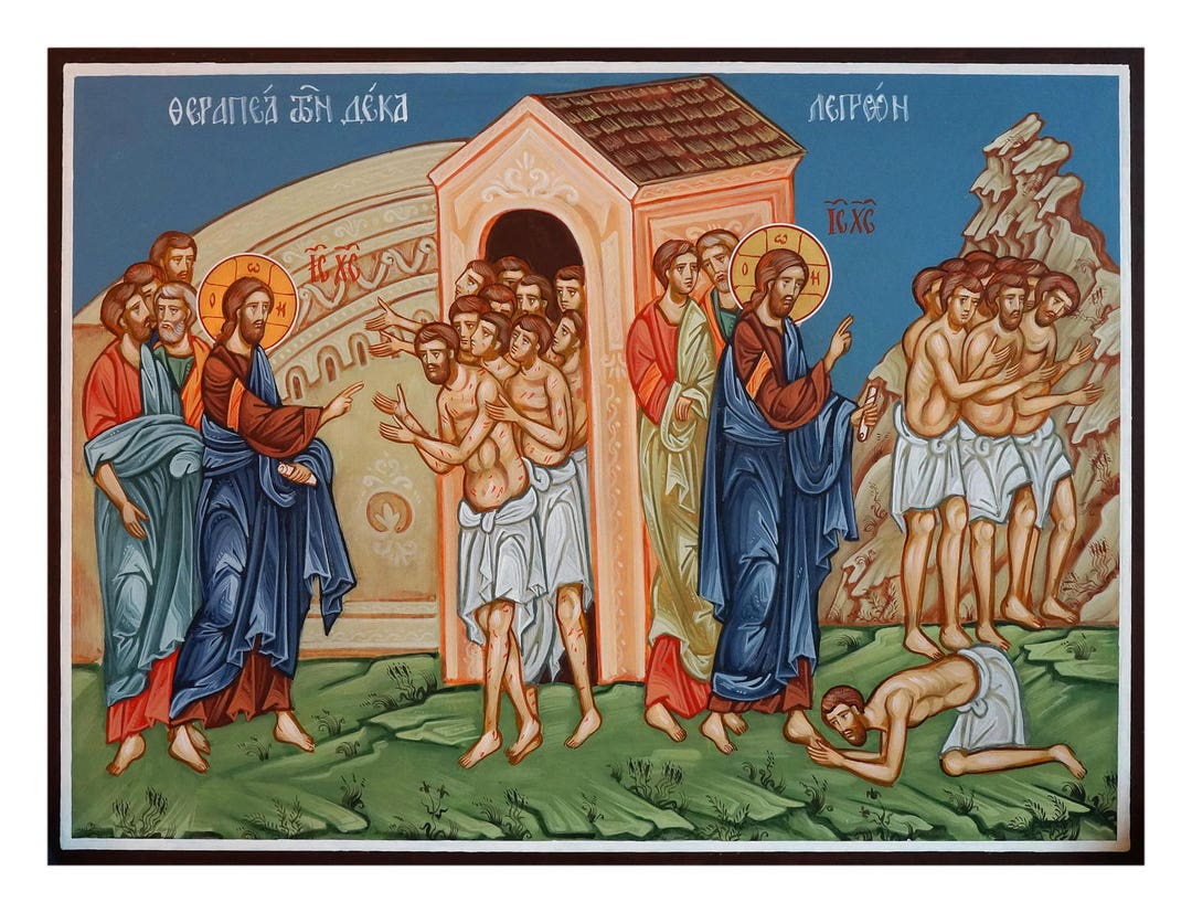 The Healing of the Ten Lepers, Hand Painted Orthodox Icon, Byzantine ...