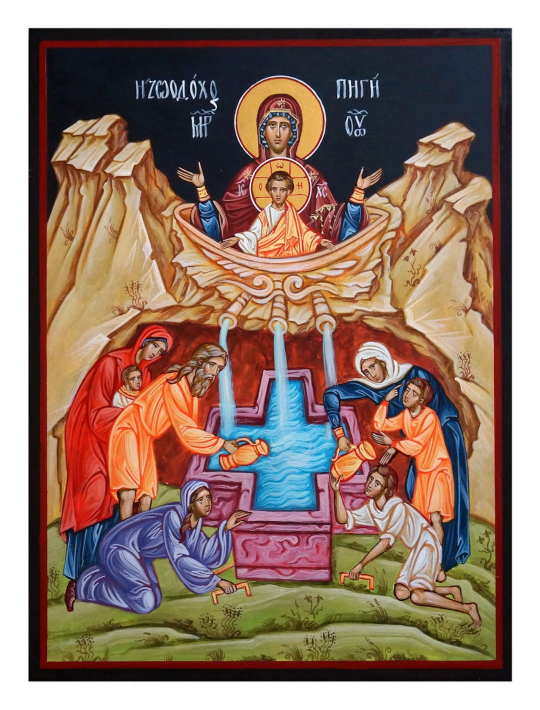 Life Giving Spring, Mother of God. Virgin Mary, Hand Painted Orthodox ...