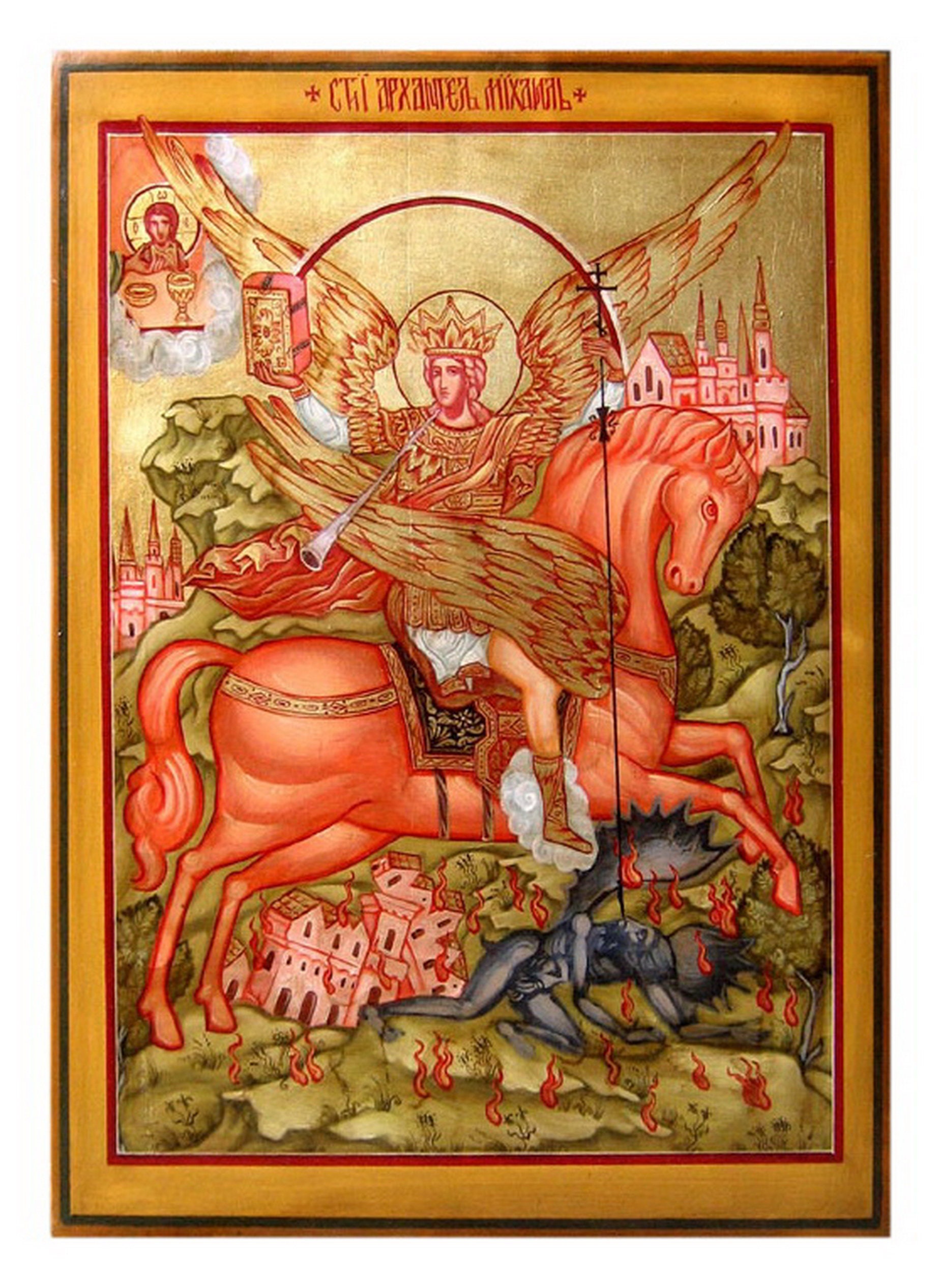 Archangel Michael Horseman of the Apocalypse, Hand Painted Orthodox ...