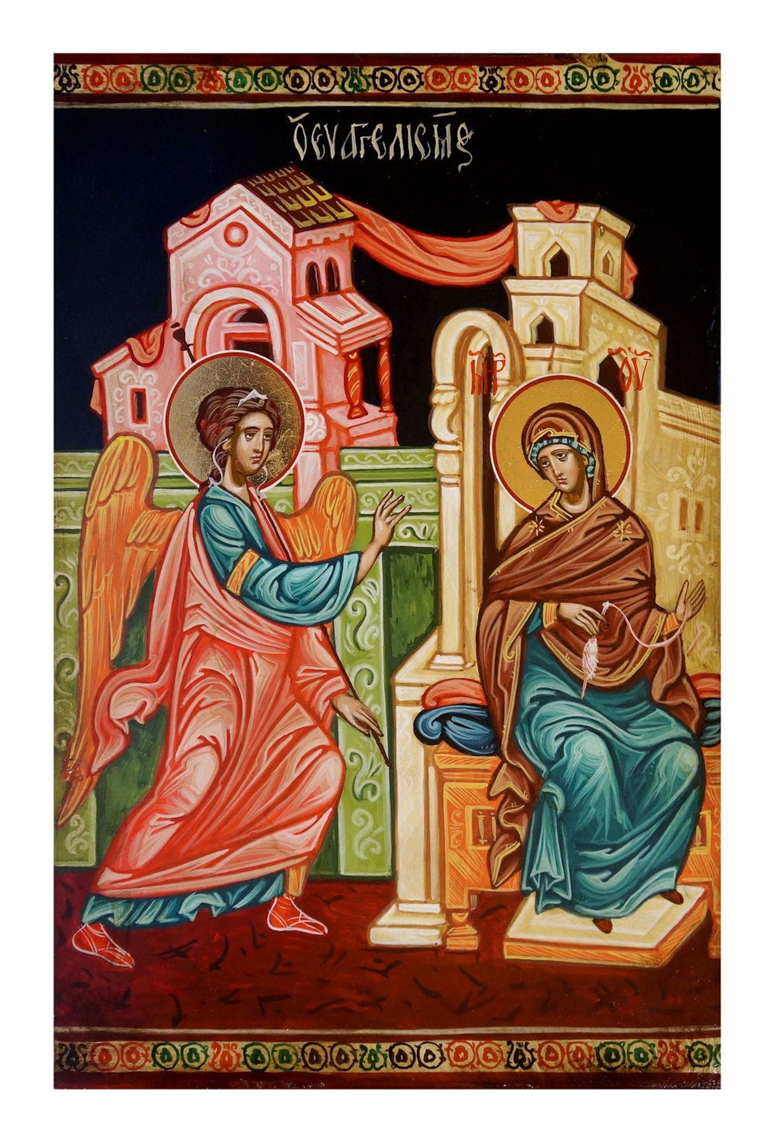 Annunciation, Hand Painted Orthodox Icon, Byzantine Orthodox Icon ...