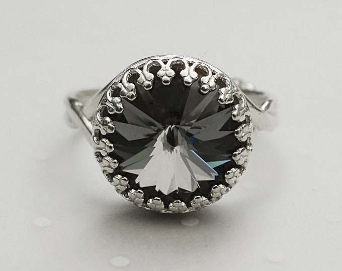 Black Diamond Swarovski Crystal Cocktail Ring, Crystal Solitaire Bridal ...