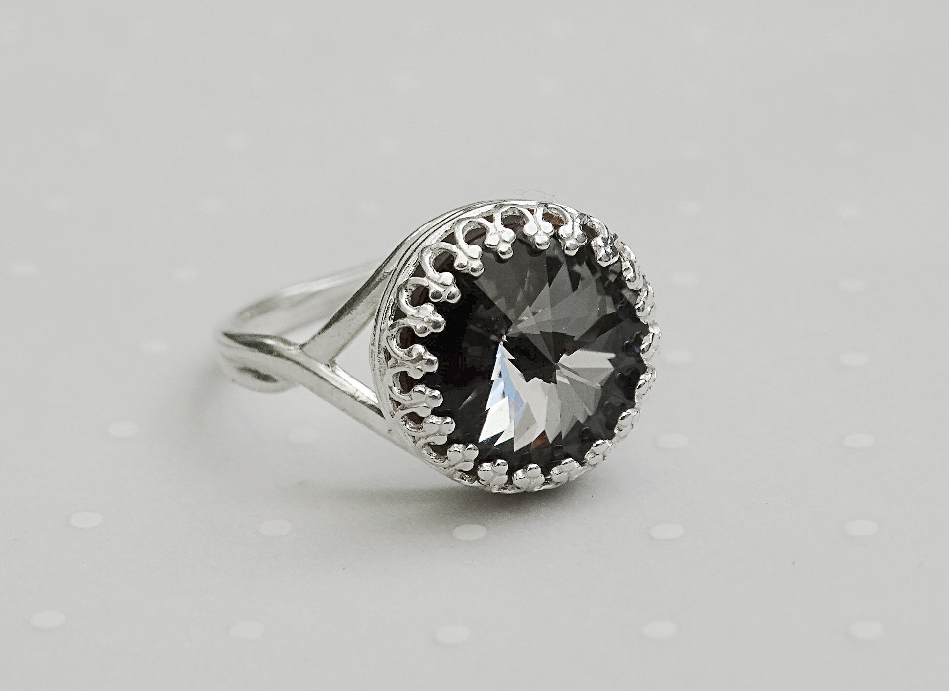 Black Diamond Swarovski Crystal Cocktail Ring, Crystal Solitaire Bridal ...
