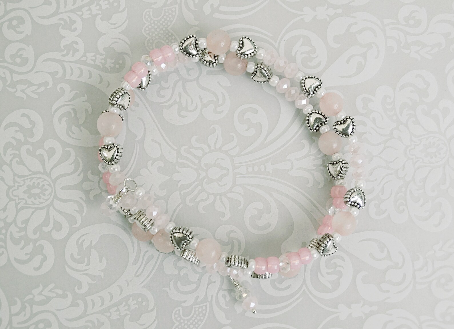 Rose Quartz Heart Memory Wire Bracelet Rose Quartz and Silver - Etsy