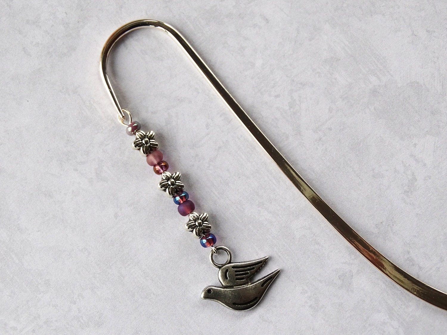 Silver Dove Floral Bookmark, Purple Beaded Dove Bookmarker, Book Mark ...