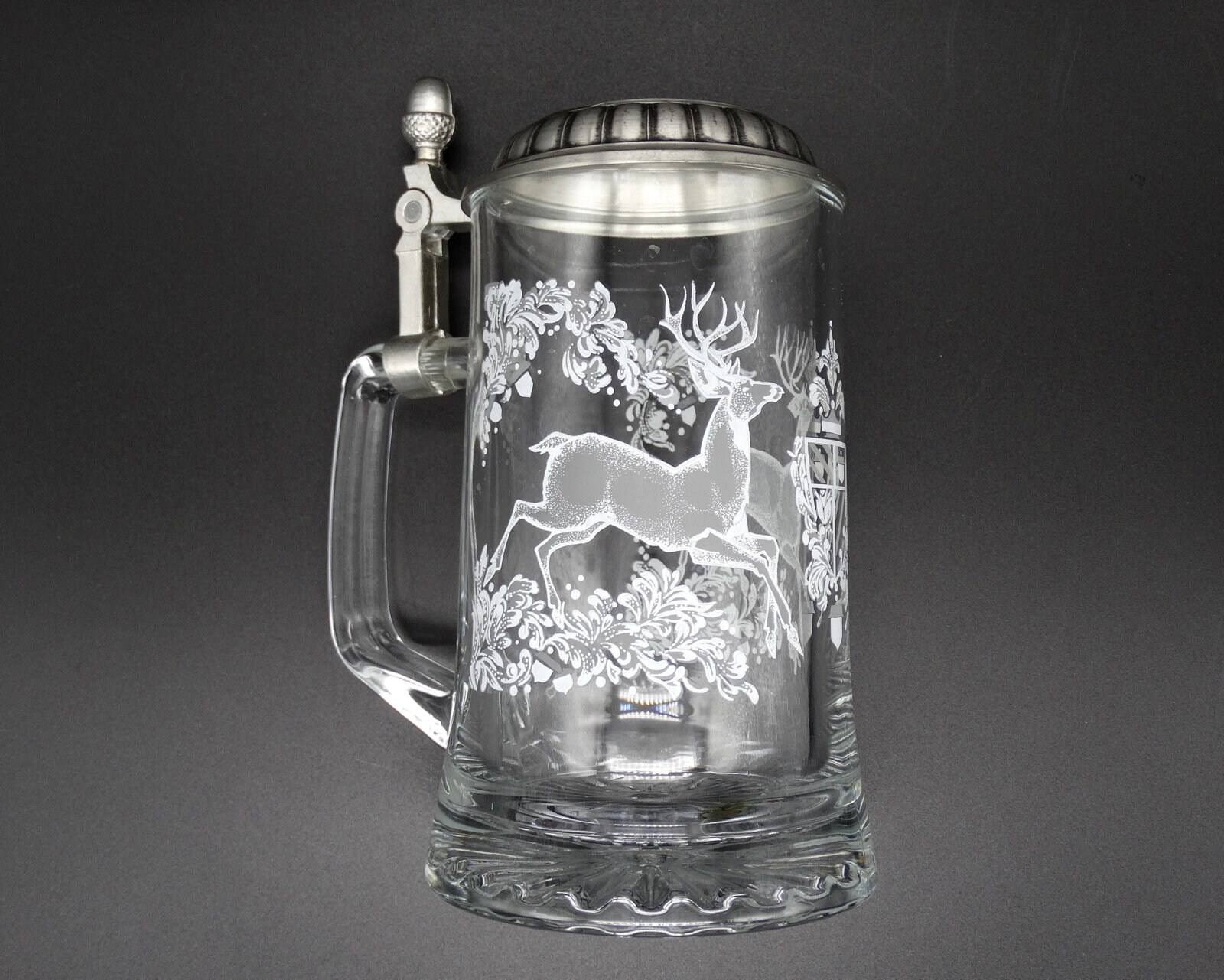 Rustic Buck & Heraldic Shield Glass Beer Stein, Vintage Avon majestic ...