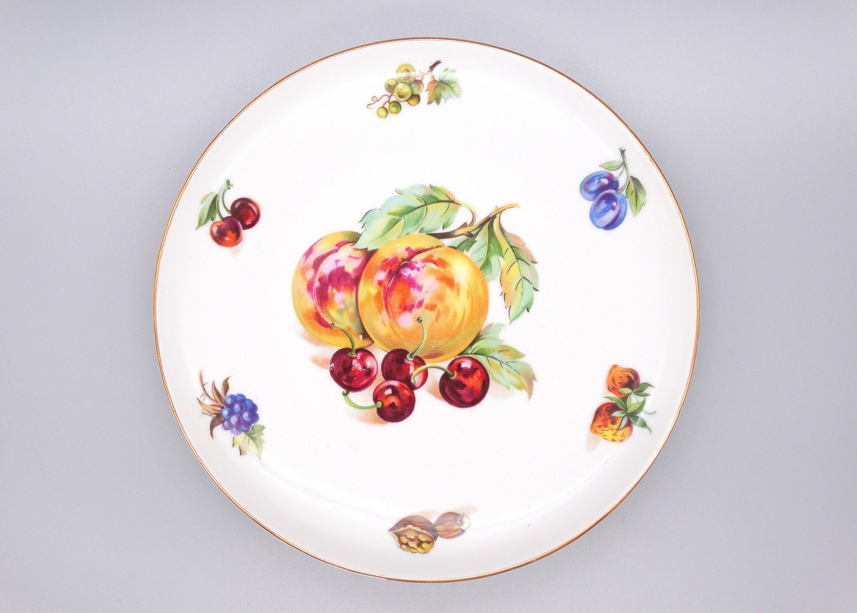 Toscport Fine China Fruit Plates Set, Czechoslovakia Colorful Fruit ...