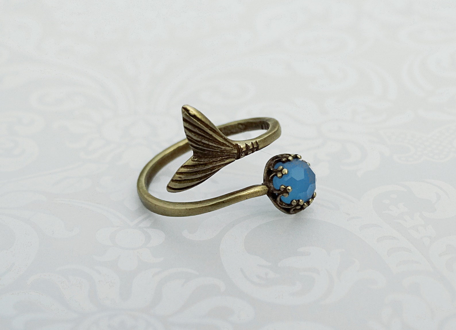 Blue Agate Mermaid Tail Solitaire Ring, Blue Agate Beach Wedding Ring ...