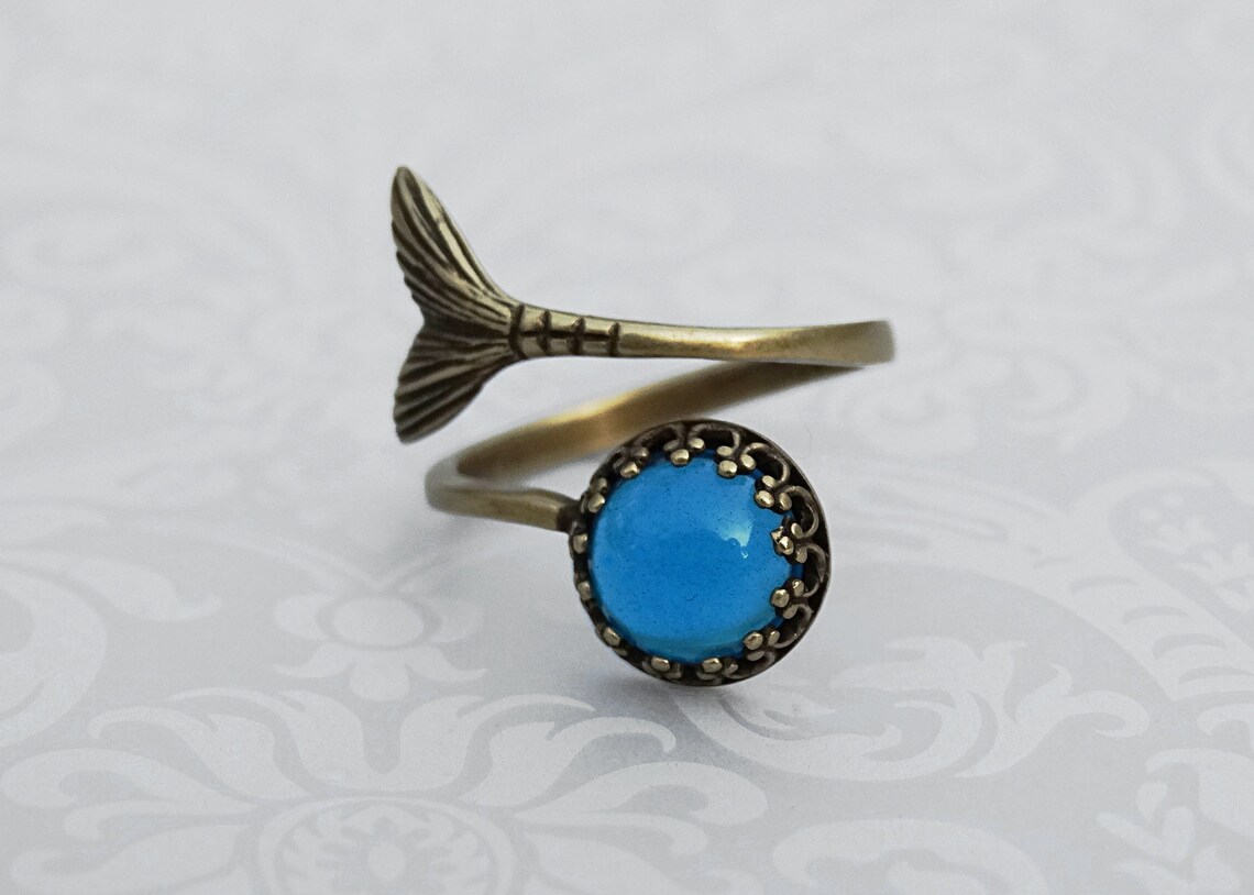 Mermaid Tail Solitaire Ring Beach Wedding Jewelry Brass - Etsy