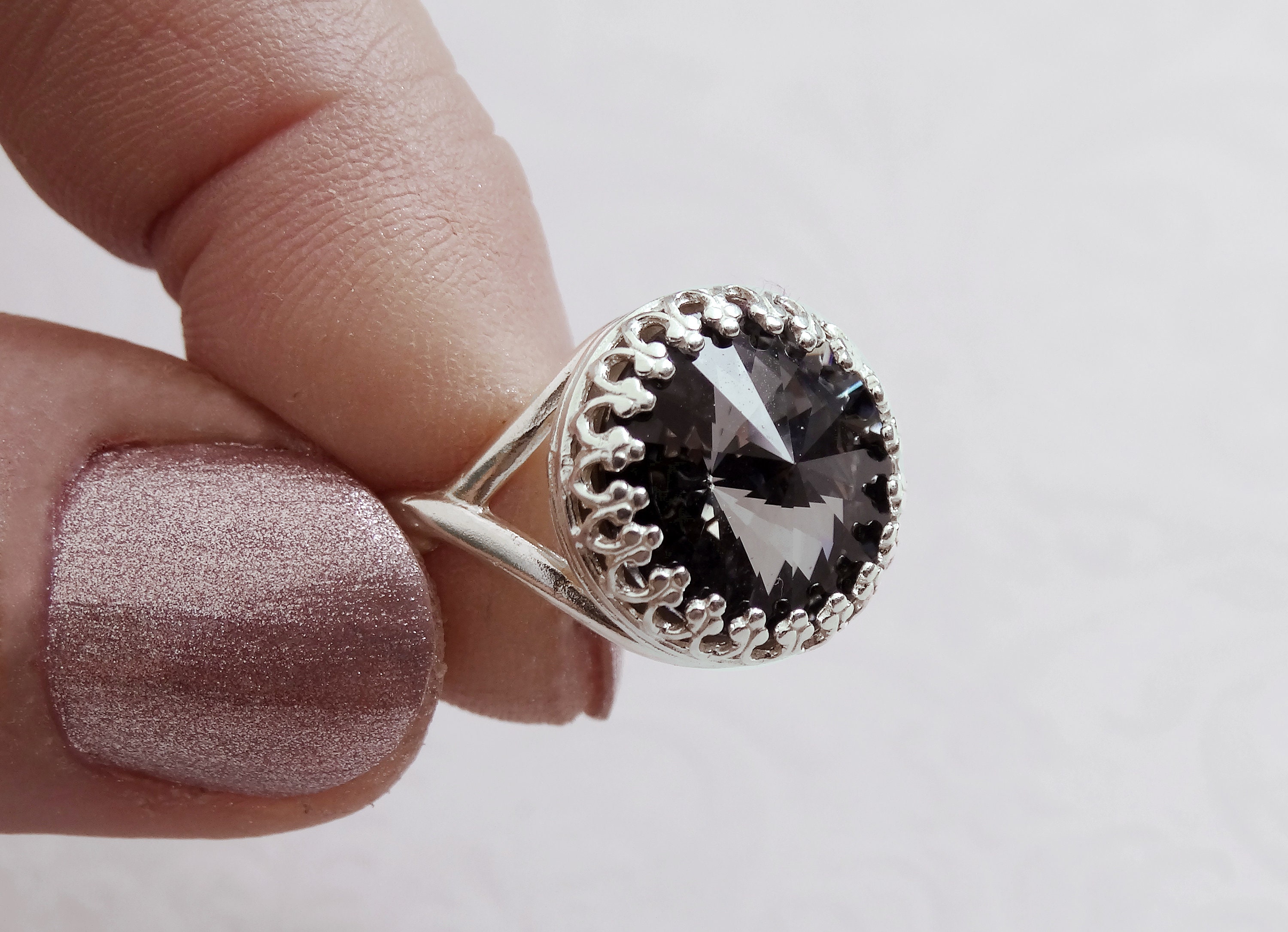 Black Diamond Swarovski Crystal Cocktail Ring, Crystal Solitaire Bridal ...