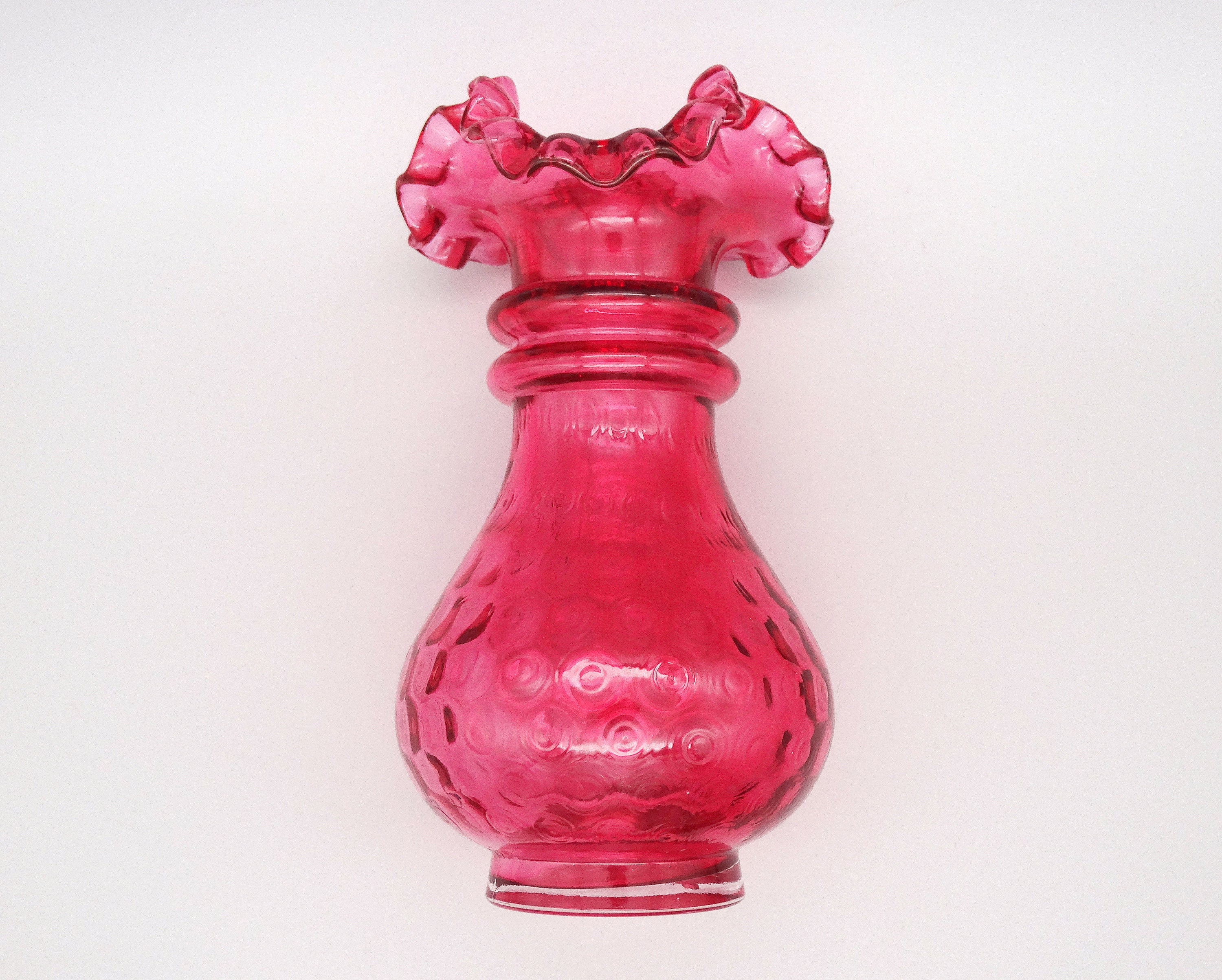 Ruby Overlay Fenton Ruffled Vase, Vintage Fenton Ruffled Ruby Vase ...