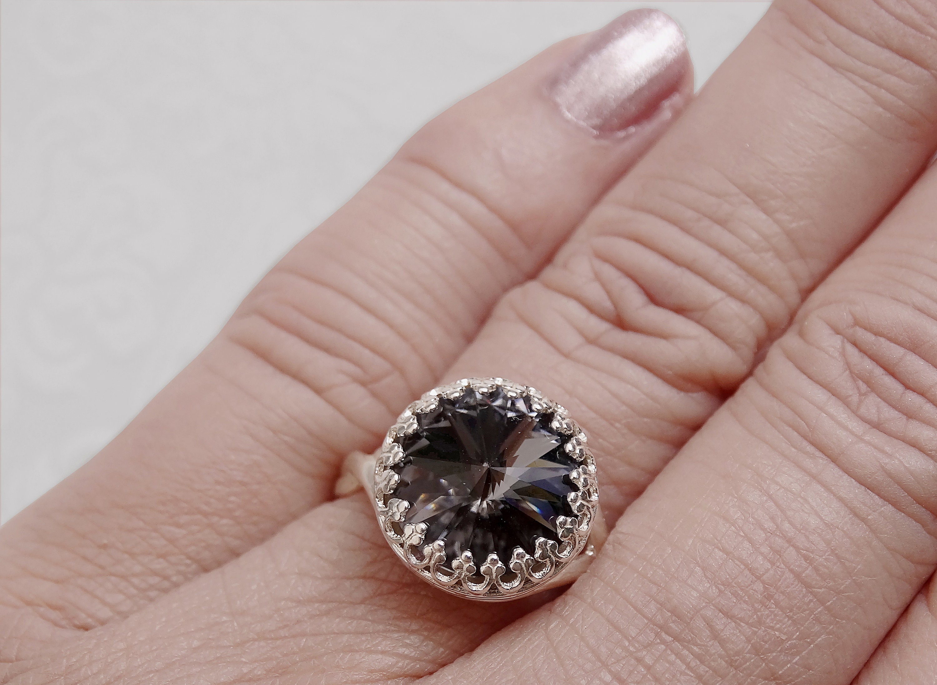 Black Diamond Swarovski Crystal Cocktail Ring, Crystal Solitaire Bridal ...