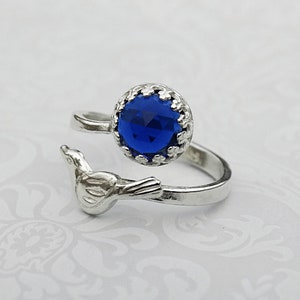 Bird Solitaire Ring, Bird Lover Nature Ring, Sterling Silver Blue ...