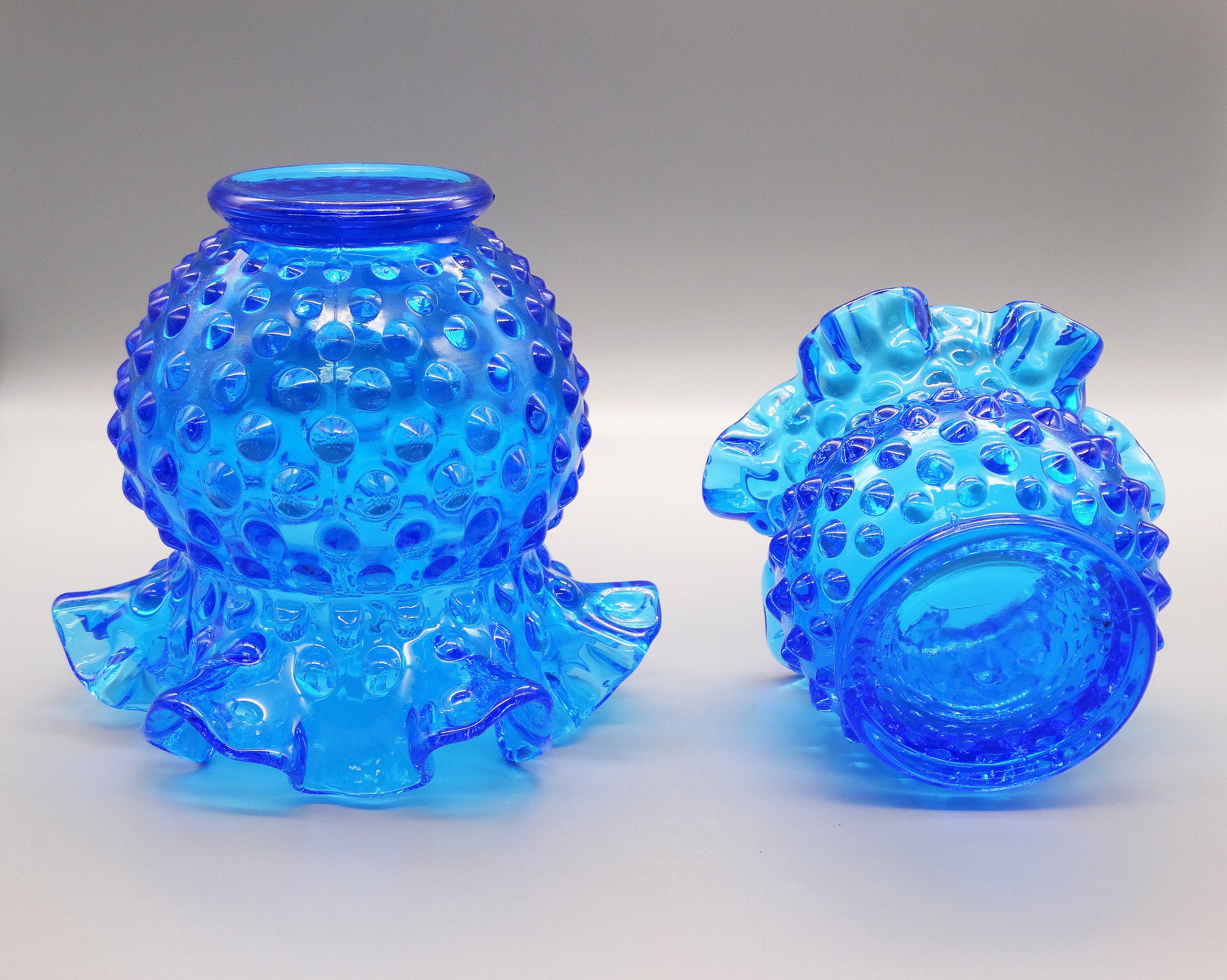 Colonial Blue Fenton Hobnail Ruffled Bowls, Fenton Ruffled Hobnail ...