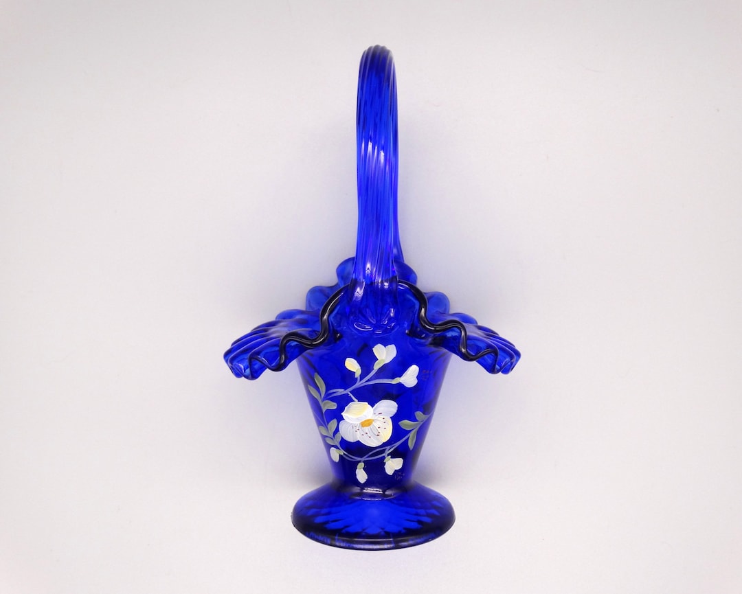 Fenton "golden Flax on Cobalt" Flower Basket, Limited Series Fenton ...