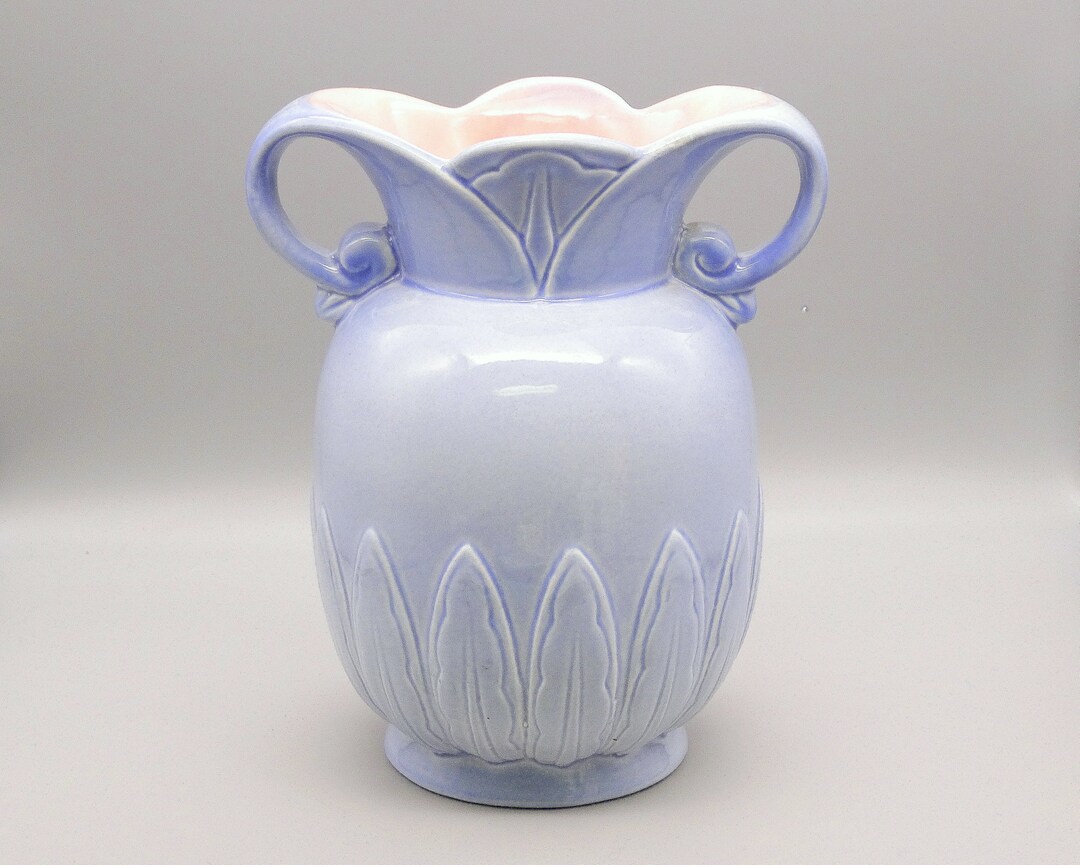 Pale Blue & Luster Rachelle Lined Red Wing Pottery Vase, Vintage Bi ...
