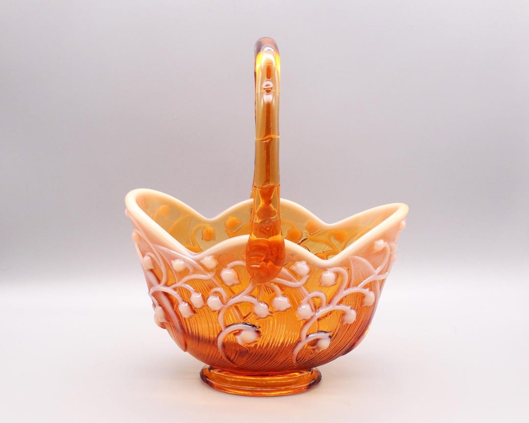 Fenton "lily of the Valley" Cameo Glass Basket, Vintage Amber ...