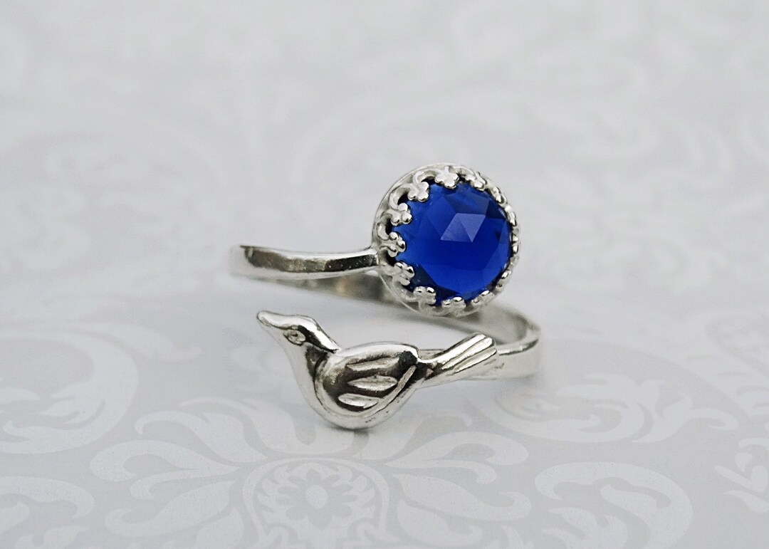 Bird Solitaire Ring, Bird Lover Nature Ring, Sterling Silver Blue ...