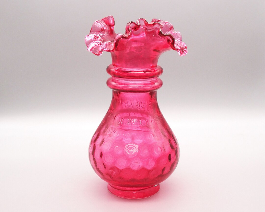 Ruby Overlay Fenton Ruffled Vase, Vintage Fenton Ruffled Ruby Vase ...