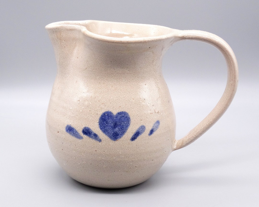 Blue Heart Stoneware Pitcher, Vintage Signed Art Studio Heart Stoneware ...