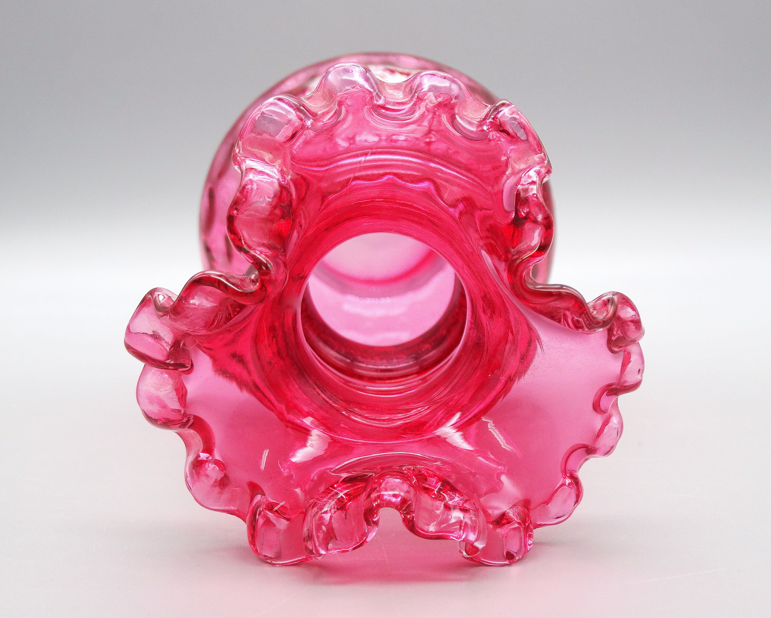 Ruby Overlay Fenton Ruffled Vase, Vintage Fenton Ruffled Ruby Vase ...