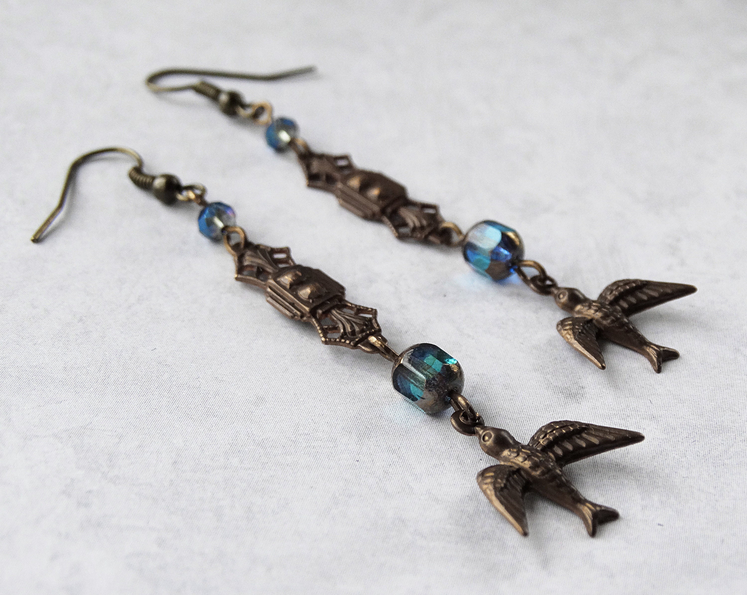 Bronze Bluebird Crystal Charm Earrings, Bird Lover Charm Earrings ...