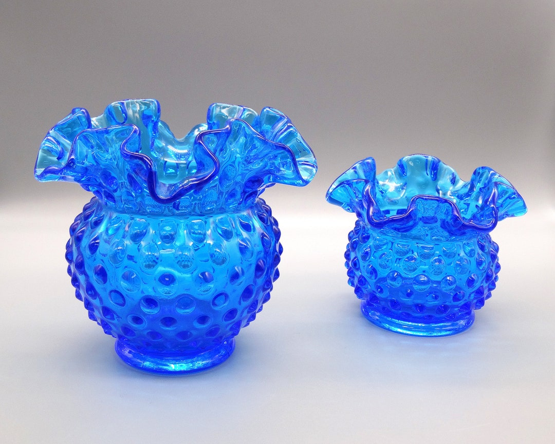 Colonial Blue Fenton Hobnail Ruffled Bowls, Fenton Ruffled Hobnail ...