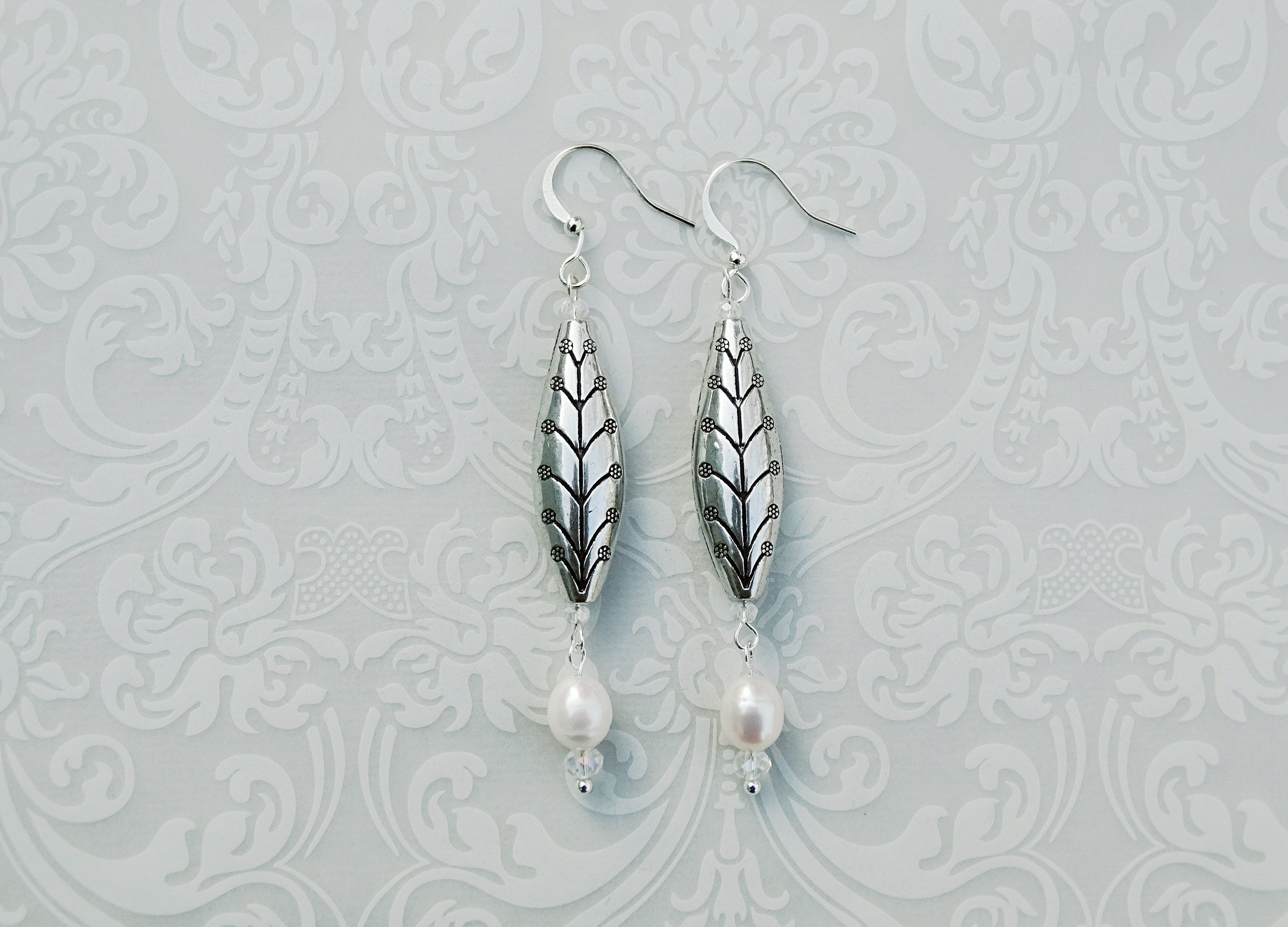 Silver Bead and Pearl Earrings, Pearl and Silver Earrings, White Pearl ...