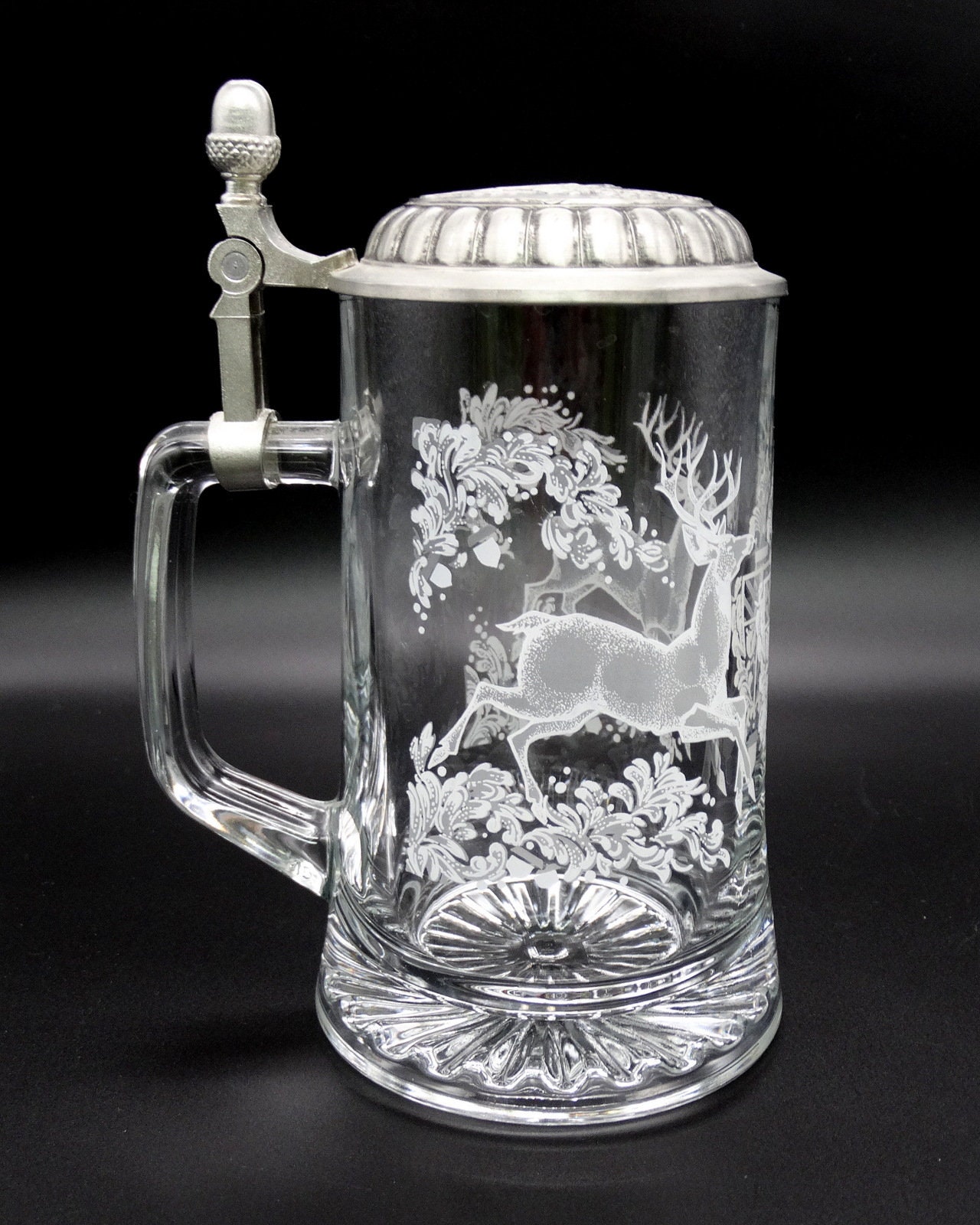 Rustic Buck & Heraldic Shield Glass Beer Stein, Vintage Avon majestic ...