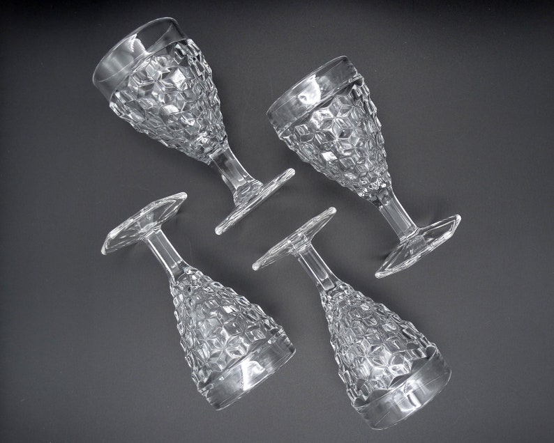 Fostoria American Clear Wine Glasses, Vintage Cube Motif Fostoria Wine ...