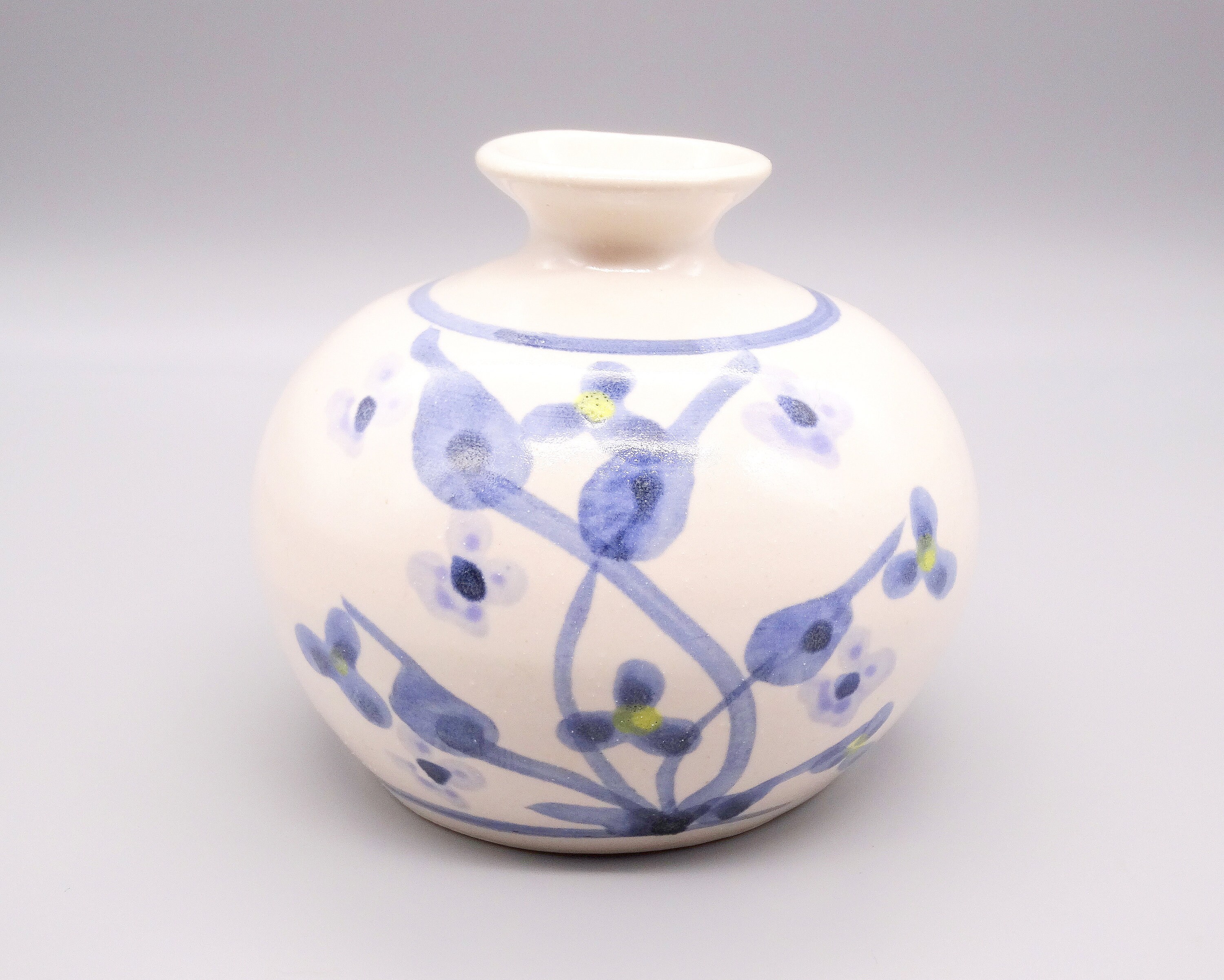 Blue Flower Stoneware Vase, Floral Art Vase, Vintage Ceramic Floral ...