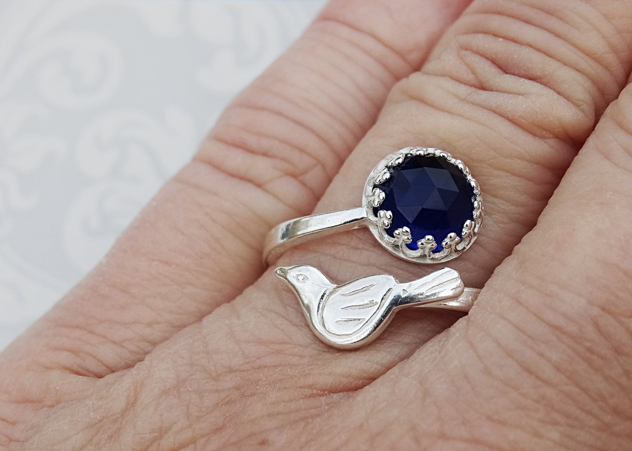 Bird Solitaire Ring, Bird Lover Nature Ring, Sterling Silver Blue ...