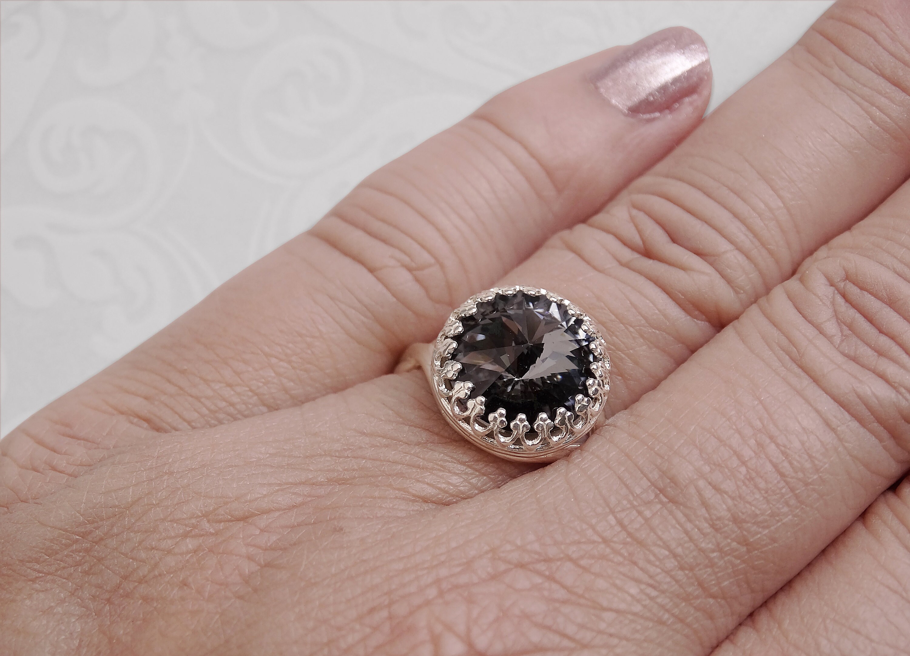 Black Diamond Swarovski Crystal Cocktail Ring, Crystal Solitaire Bridal ...